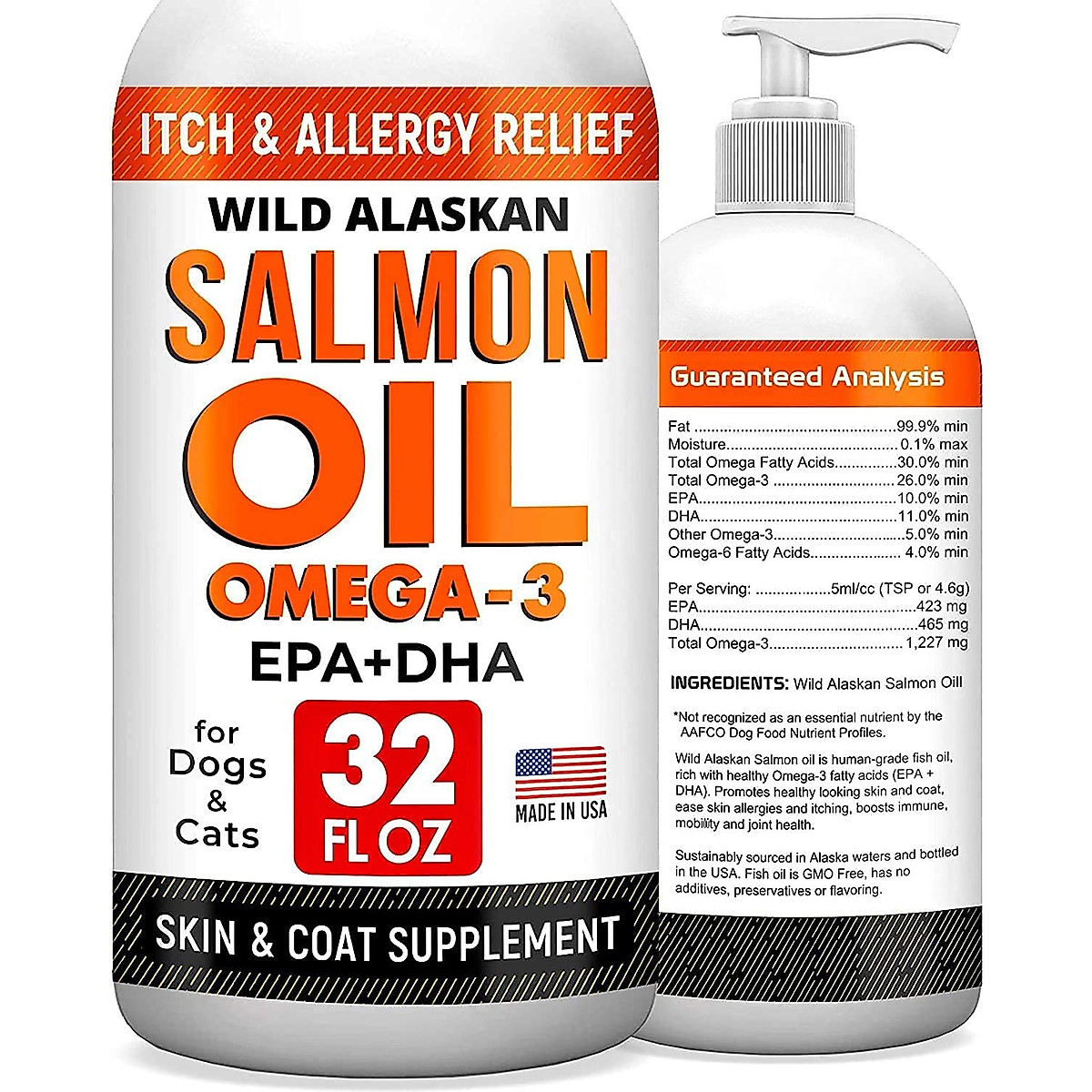 32oz Salmon Oil Omega 3 + Omega 3 Fish Oil Pills for Dogs Bundle - Joint Health - Allergy Relief - Itch Relief, Shedding - Skin and Coat Supplement - Omega 3 6 9 - EPA & DHA Fatty Acids - USA