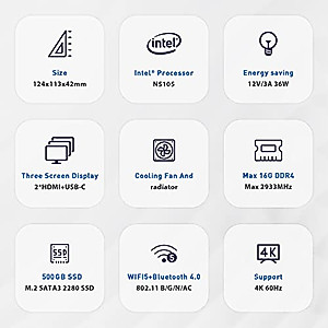 Beelink Processor N5105(up to 2.9GHz), U59 Pro Mini PC, Mini Desktop Computer with 16GB DDR4 + 500GB SSD, Supports 4K Dual HDMI/Type-C, Dual WiFi, BT4.0 Small Computer