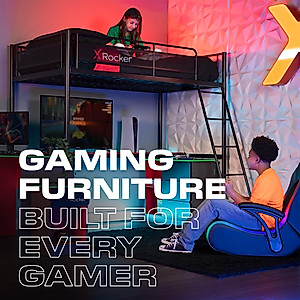 X Rocker Armada Gaming Bunk Bed, Durable Metal Frame, Built-in Gaming Desk, Safe Ladder, Grid Mesh Sides, 7000301, 95.6" x 41.5" x 64.2", Twin Over Twin, Black