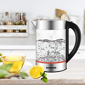 DEKOPRO Electric Tea Kettle 1.7L with Temperature Control, BPA-Free Glass Hot Water Kettle, 1500W Fast Heating, LED Indicator Auto Shut-Off & Boil-Dry Protection, Keep Warm