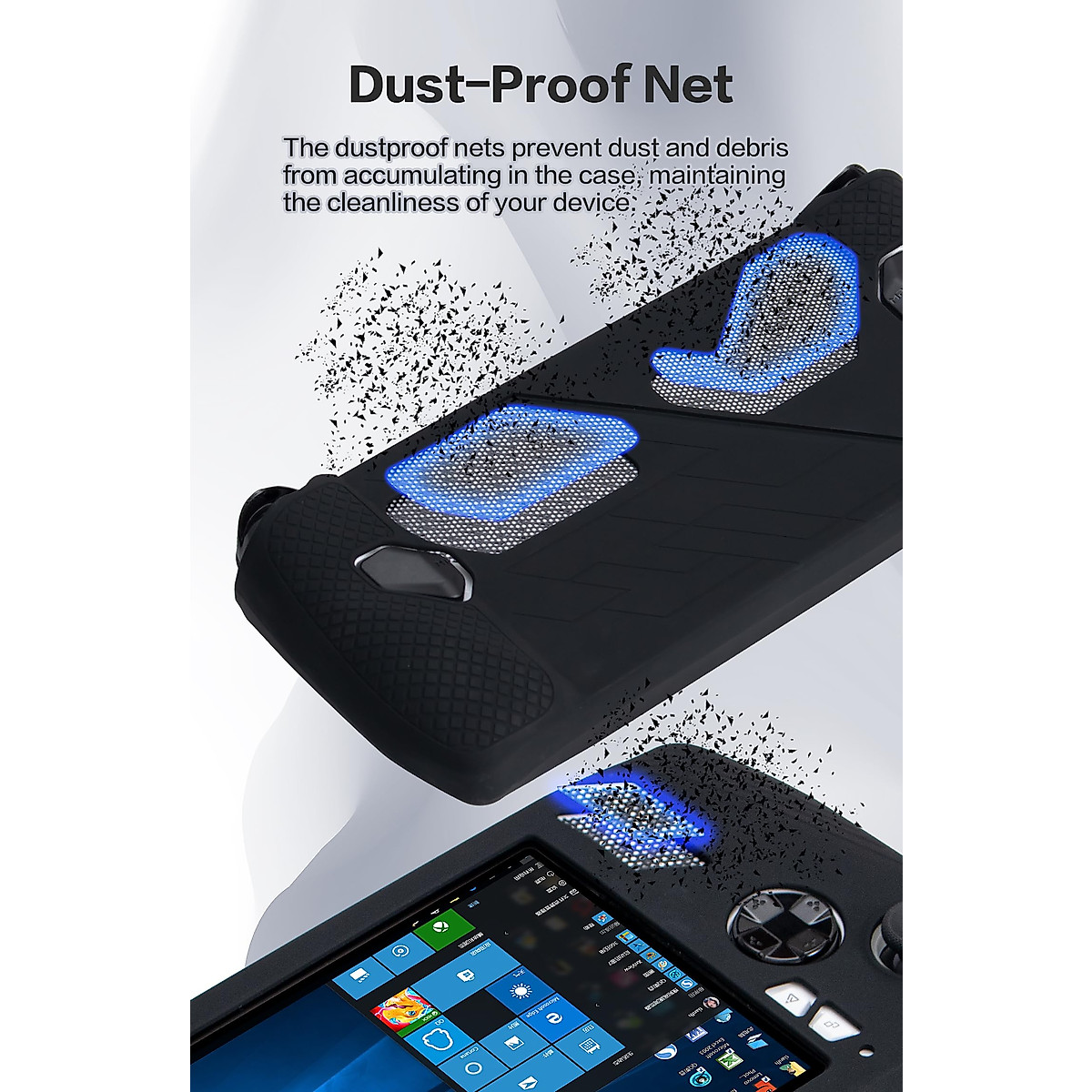 Silicone Case for ROG Ally, Protective Case for ROG Ally with Tempered Glass Screen Protectors, Dust-Proof Net, Joystick Protectors and 3.1 Adapter - Black