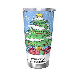 AYCZN Xmas 20 OZ Tumbler Stainless Steel Travel Coffee Mug, Christmas Tree Insulated Water Bottle with Lid and 2 StrawsLeakproof Thermal Cup