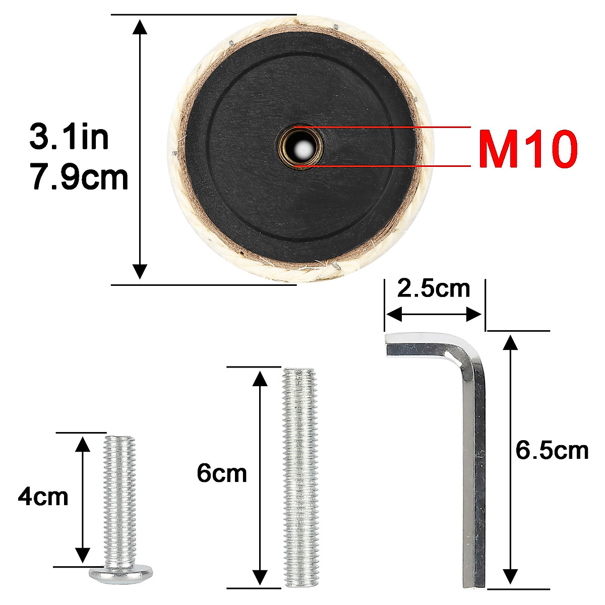 NEUMIHARO 4 Pcs 3.1in 7.9cm Diameter Cat Scratching Post Replacement Sisal Pole with Screws and Bolts and Wrench for Cat Tree Condo (40cm/15.75in, M10)