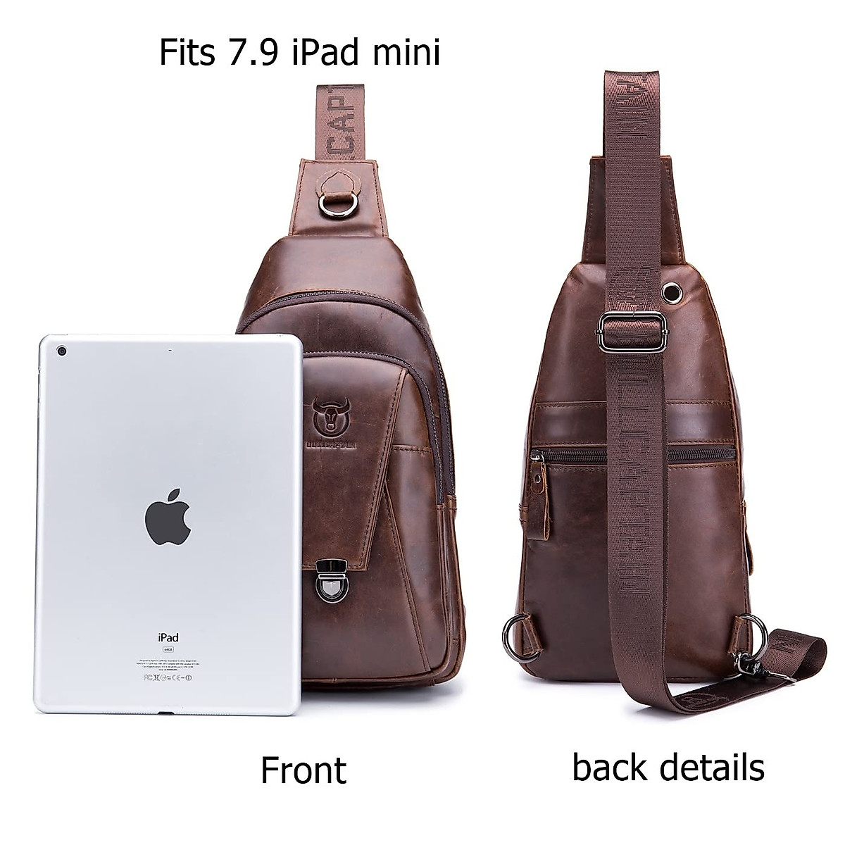 BULLCAPTAIN Genuine Leather Men Sling Crossbody Bag Backpack Outdoor Hiking Travel Chest Bag Daypack (Brown)