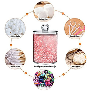 Coral Pink Blurred Sparkle Qtip Dispenser Apothecary Jars Bathroom Qtip Holder Storage Canister Plastic Jar 10 Oz for Cotton Ball Swab Round Pads Floss 2pcs