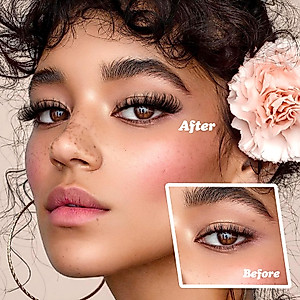 Lashes Mink False Eyelashes Natural Look Fluffy Wispy Eye Lashes with Clear Band 18MM Fake Eyelashes D Curl Strip Cat Eye Lashes 7 Pairs Pack