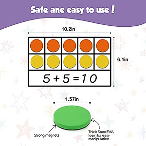 Torlam Magnetic Ten-Frame Set - Math Manipulative for Elementary - 5 Ten Frames & 55 Magnetic Math Counters for Kids, Math Games for Kindergarten (Upgraded Version for Hand-held & 2 Black Pens)
