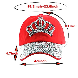 Elonmo Bling Hats, Crown Design Cotton Rhinestone Womens Baseball Cap Golf Hat Jeans Wash Denim Adjustable (Red)