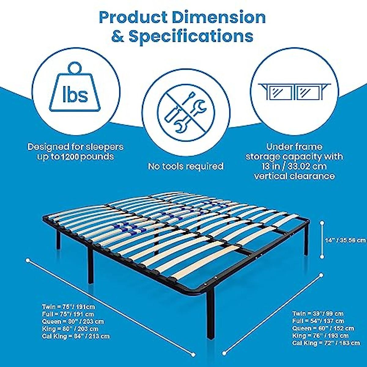 Boyd Sleep 14" High Metal Platform Bed Frame with Wood Slat Support, Adjustable Lumbar Zone from Firm to Plush, No Box Spring Required, Easy Assembly, Under Bed Storage Space, Size California King