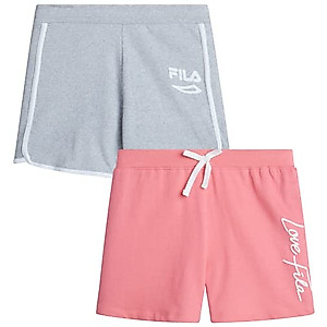 Fila Girls' Active Shorts - 2 Pack French Terry Sweat Shorts - Gym Running Performance Athletic Shorts (7-16), Size 14-16, Coral Pink/Grey