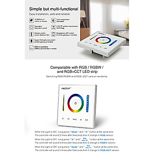 LGIDTECH P3 Miboxer Wall-Mounted Full Touch Panel Controller for 3528 5050 2835 RGB RGBW RGB+CCT Dimmable Color Changing LED Strip Lighting DC 12-24V 10A 120W 240W.Support Voice and DMX512 Control