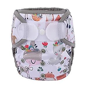 Baby Cloth Diaper Cover Nappy Hook and Loop Double Gusset (Hedgehog Deers) 1 Count (Pack of 1)
