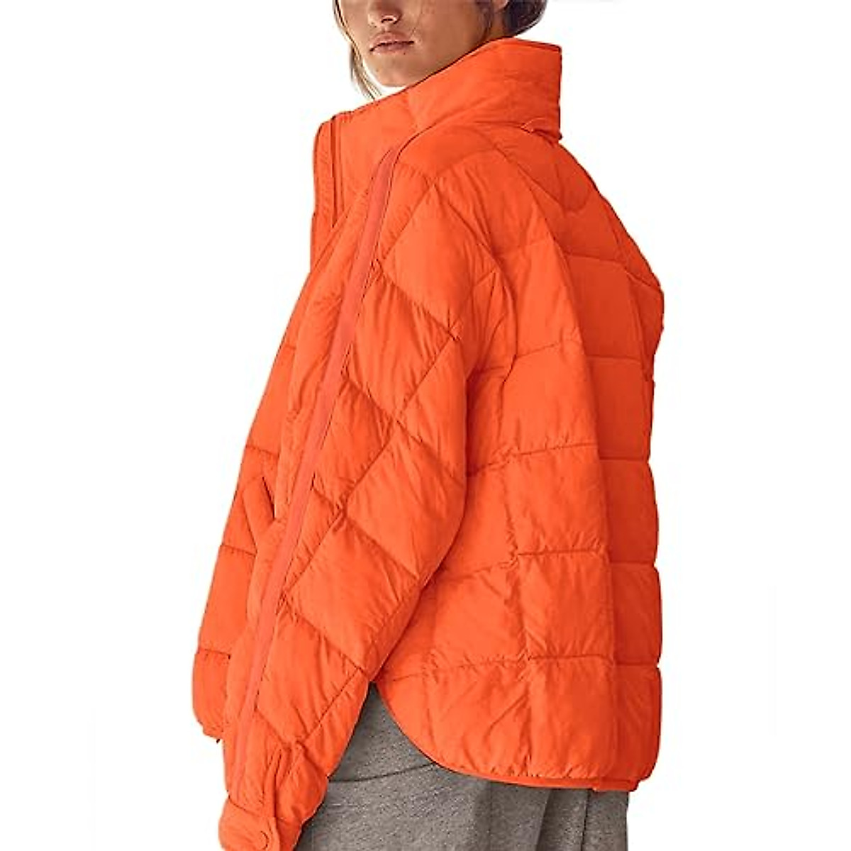 Flygo Oversized Puffer Jacket Womens Dolman Quilted Lightweight Jackets Zip Packable Winter Coats(Orange-XL)