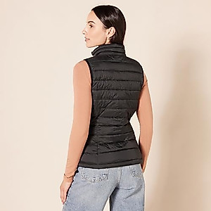 Amazon Essentials Women's Lightweight Water-Resistant Packable Puffer Vest, Black, Large