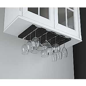 Rustic State 4 Sectional Adjustable Under Cabinet Mount Wood Stemware Rack Hanging Shelf Glassware Holder Bar Organizer with up to 12 Wine Glass Storage 12 Inch Deep Black