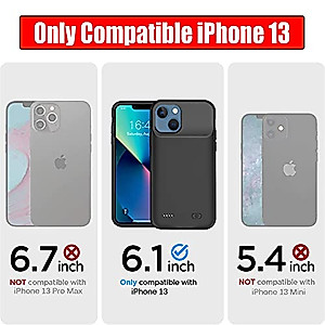 Battery Case for iPhone 13,7000mAh Ultra-Slim Portable Charger Case Rechargeable Battery Pack Charging Case Compatible with iPhone 13 (6.1 Inch)-Black
