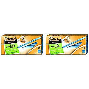BIC Round Stic Xtra Precision Ballpoint Pen, Fine Point (0.8mm), Blue, 12-Count (Pack of 2)