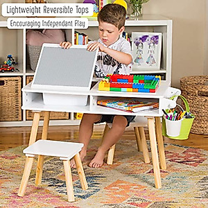 Elk and Friends Kids/Toddler Multi Activity Table with 2 Chairs | Building Blocks Desk/Table with Storage | Craft Play Table Plus Paper Roll | Sensory Table