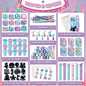 BenLouis 120Pcs Mermaid Party Favors Little Mermaid Pencils Stickers School Stationery Bulk for Kids Mermaid Birthday Decor Baby Shower Candy Goodie Bag Stuffer Classroom Rewards Pinata Supplies