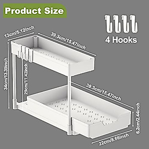 Minimalist Studio Under Sink Organizers and Storage 2 Pack L-Shape Kitchen Bathroom Organization, 2-Tier Sliding Storage Under Bathroom Kitchen Sink Cabinet Organizer Shelf Pull Out with Drawer(White)