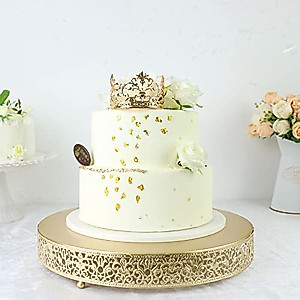 Efavormart 16" Round Lace Gold Metal Wedding Cake Stand, Dessert Display Stand Glossy Metallic Finish for Dessert Cupcake Pastry Candy Display Plate Event, Birthday Party