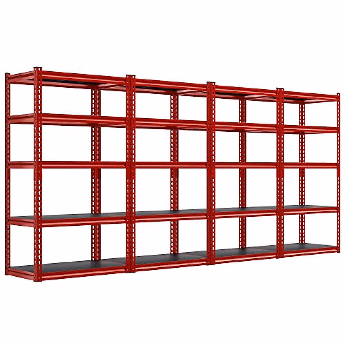REIBII 72"H Garage Shelving Heavy Duty Storage Shelves 1750LBS Adjustable Garage Storage Shelves 5 Tier Metal Shelving Unit for Storage Shelving Storage Rack 72"H x 16.8"D x 31.8"W Red Black 4 Pack