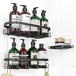 Uamector Shower Caddy, Adhesive Shower Shelves 3 Pack, Shower Organizer No Drilling, Rustproof Stainless Steel Soap Holder for Shower Wall, Wall Mounted Shower Shelf for Inside Shower, Black