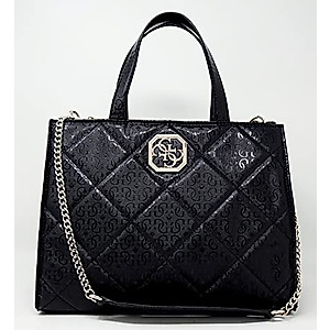 GUESS Women's Logo Patent Quilted Large Tote Bag Handbag & Wallet Set - Black