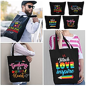 Oudain 8 Pcs Teacher Appreciation Gifts for Women Canvas Teacher Bag Teacher Tote Bag Cosmetic Toiletry Canvas Makeup Bags with Zipper for Teacher Birthday Christmas Farewell Parties