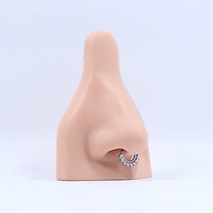 FANSING 16g 8mm Septum Rings for Women Surgical Steel Septum Jewelry 16 Gauge 9 Cubic Zirconia Spike Septum Hoop Silver