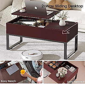 VEELOK Lift Top Coffee Table for Living Room with Hidden Storage Compartment on Rolling Wheels, 3-Way Slide Desktop Drawer Modern Coffee Tables, 43.3" Wood Coffee Table, 440lbs Max Weight, Espresso