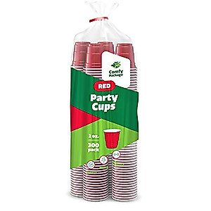 Comfy Package GUSTO [300 Count] 2 oz. Mini Plastic Shot Glasses - Red Disposable Jello Shot Cups (Formerly