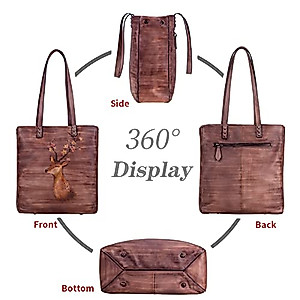 Crossbody Bag for Women Leather Tote Bag Handbags Hand-Painted Shoulder Bag Satchel (Coffee)