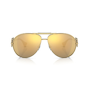 Versace Unisex Sunglasses Gold Frame, Brown Mirror Gold Lenses, 65MM