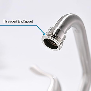 Phiestina Brushed Nickel Utility Sink/Laundry Faucet, 4 Inch Centerest 2 or 3 Hole Rotatable Swivel 360° Spout with Threaded End, with Water Supply Line, BF25-7-BN