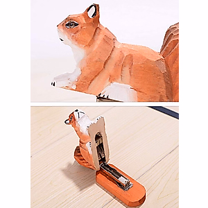 Booluee Vivid Handmade Wood Carving Cartoon Animal Mini Desktop Stapler with 1000 Pcs No.12 Staples for Office School Stationery Gift for Children (Tiger)