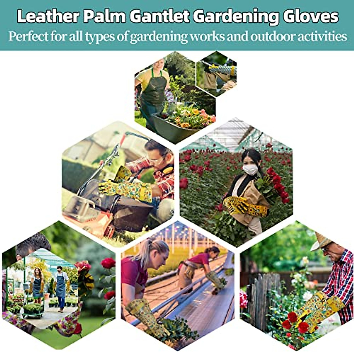 MSUPSAV Gardening Gloves for Women&Men,Thorn Proof Garden Gloves for Gardening,Rose Pruning Work Gloves,Leather Working Gloves(Large, Sunflower)