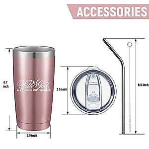 ATHAND With God All Things Are Possible Inspirational Tumblers with Lid & Straw 20 Oz | Insulated Stainless Steel Vacuum Wine Tumbler Coffee Mug | Best Christian Religious Gifts For Women (Rose Gold)