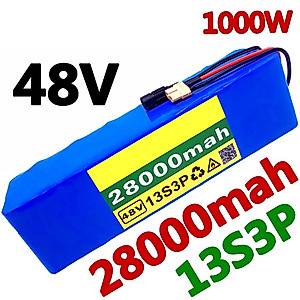 Tiahf 48V 28Ah E-Bike Battery, 13S3p Electric Scooter Lithium Ion Battery with Xt60 Plug +Charger, Built-in 30A BMS, for 350W 500W 750W 1000W Motor Ebike Electric Bicycle