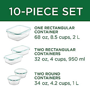 LocknLock Purely Better Glass Food Storage Container Set, 10 Piece, Clear
