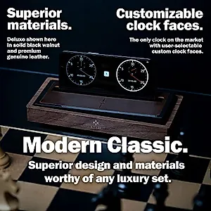 Tempest Deluxe - 2025 Edition - A Luxurious Walnut and Leather Chess Clock/Phone Dock Hybrid. Includes Deluxe Dock Plus Bundled iOS and Android Software (Phone is not Included)
