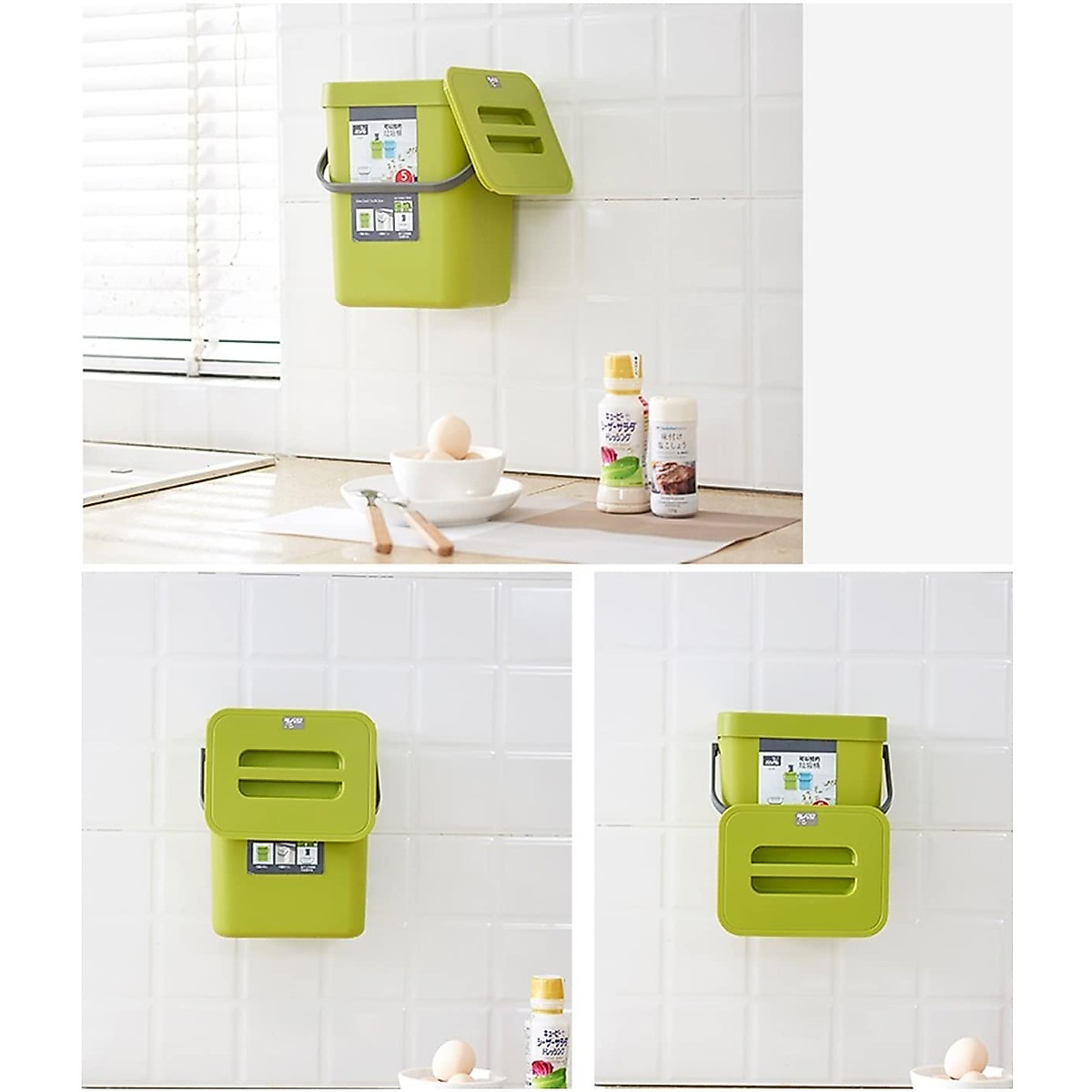 Small Trash Can with Lid Mini Kitchen Hanging Trash Can Tightly Sealed Odor Free, Small Countertop Compost Bin for Scraps from Daily Cooking, Mountable Trash Bin for Kitchen Counter,5L/1.3 Gal