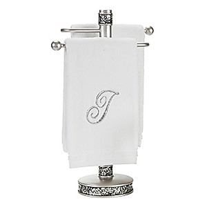 Monogrammed Towels Fingertip, Personalized Gift, 11 x 18 Inches - Set of 4- Silver Embroidered Towel - Extra Absorbent 100% Cotton- Soft Velour Finish - For Bathroom/ Kitchen/ Spa- Initial C (White)