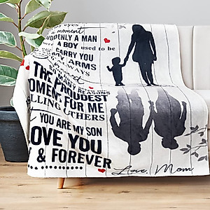 lpmisake Gifts for Son from Mom Fathers Day Birthday Gifts to My Son Blanket Boys Christmas Valentines Day Gifts for Him Love Son Letters Printed Soft Flannel Fleece Blanket for Bed Couch 60" x 50"