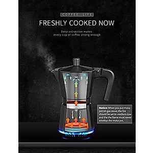 Yabano Stovetop Espresso Maker, 3 Cups Moka Coffee Pot Italian Espresso for Gas or Electric Ceramic Stovetop, Italian Coffee maker for Cappuccino or Latte