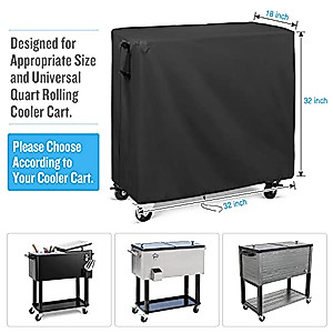Andacar Patio Cooler Cart Cover for Most 80 Quart Rolling Cooler Cart Cover Waterproof Ice Chest Outdoor Bar Cover Freezer Covers Black-32x18x32Inchs