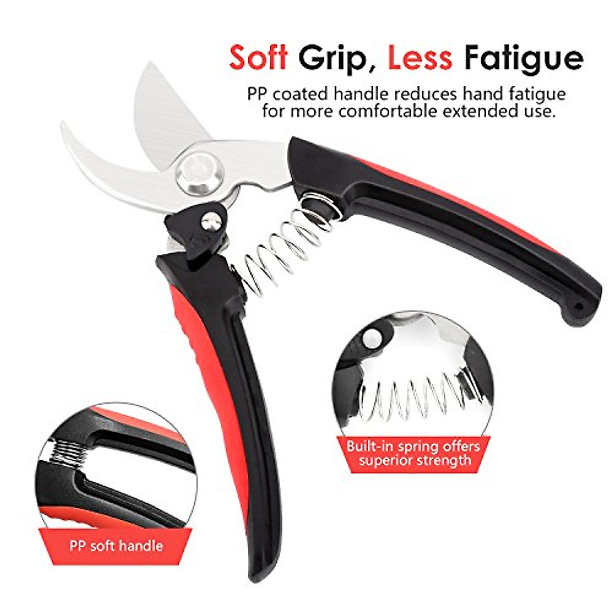 Housolution Pruning Shears Father's Day Gifts, Premium Heavy Duty Stainless Steel Ultra Sharp Multi-purpose Hand Pruning Scissors Snip Leaf Trimmer Branch Clippers with Handle for Garden, Black & Red