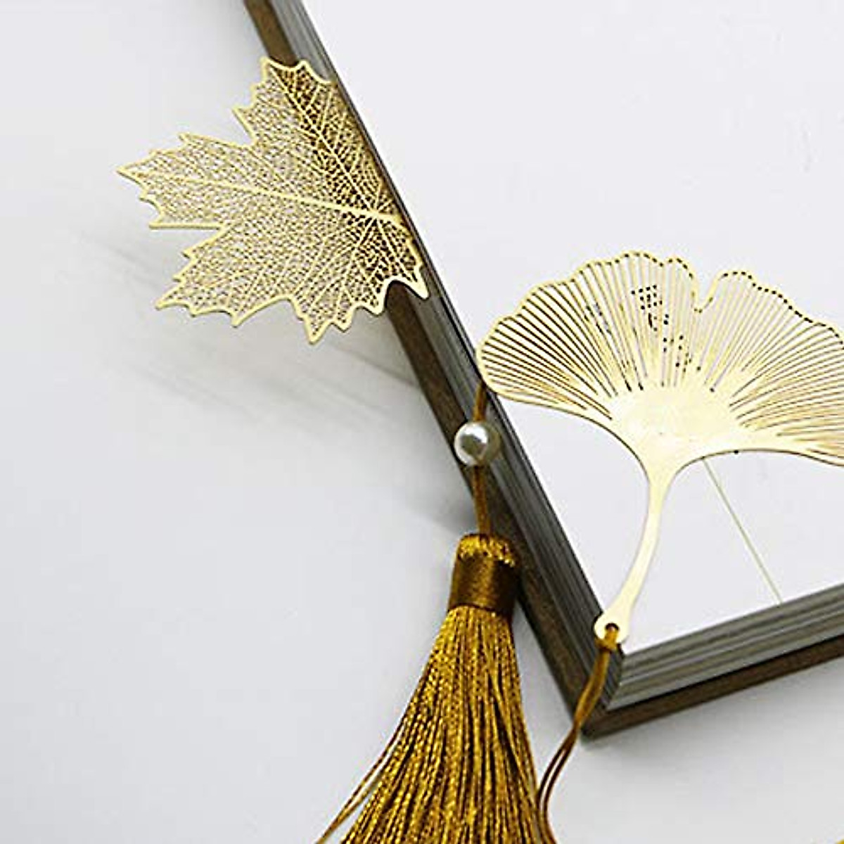 3 Pieces Handmade Bookmark Cute Leaf Vein Bookmarks Metal Leaf Tassel Bookmarks Gift for Kids Adults Bookworms