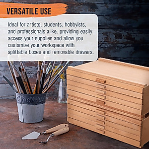 U.S. Art Supply 10 Drawer Wood Artist Supply Storage Box - Pastels, Pencils, Pens, Markers, Brushes
