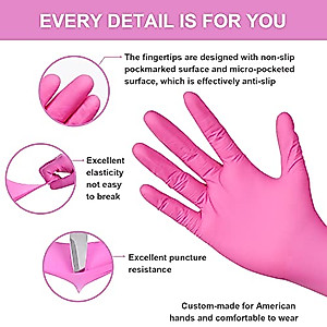 FINITEX Pink Nitrile Disposable Latex Free Gloves - 3.5mil 100PCS/Box 9inch Long Latex Free Gloves Guantes de Nitrilo Cleaning Medical Exam Food Cooking Gloves (100, Medium)
